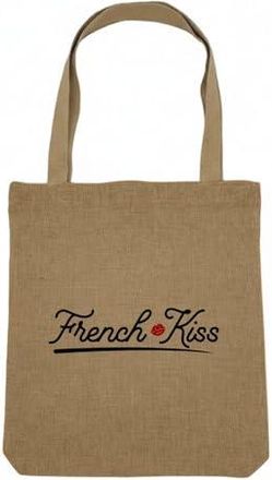 Fabulous Sac Shopping Tote Bag Aspect Lin - French Kiss Amour Bisou Amoureux Coeur - Sac de Courses Toile Epaisse 360g Beige Naturel Cabas Port&eacute; Epaule Solide 