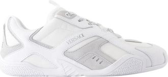 Versace Homme, Chaussures, Blanc, Taille: 42 1/2 EU Baskets en Cuir Blanc - Bout Rond