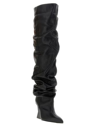 Balmain Draped Calfskin Over-The-Knee Boot - Black