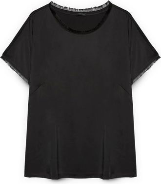 Fiorella Rubino Femme, Blouses et Chemises, Noir, Taille: 38 FR Top en satin avec d&eacute;tails &agrave; franges