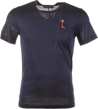 Dolce & Gabbana Homme, Tops, Bleu, Taille: XS T-shirt &agrave; manches courtes