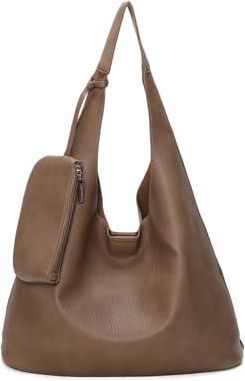 Generic Sac &agrave; main Hobo de luxe pour femme - En cuir synth&eacute;tique - Avec plusieurs compartiments - Grande capacit&eacute; - 46 x 37 x 14 cm, taupe, Large