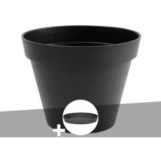 Eda Pot de fleur rond Toscane &oslash; 80 x H.66 cm Anthracite + Soucoupe