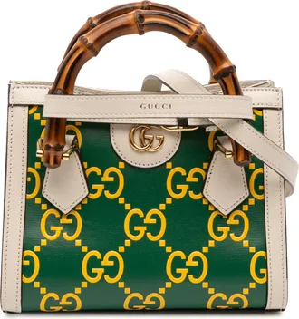 Gucci Green Mini Leather Bamboo GG Diana Satchel