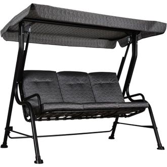 OUTSUNNY Balancelle de jardin 3 places grand confort toit inclinaison r&eacute;glable &eacute;pais coussins amovibles polyester acier &eacute;poxy gris noir