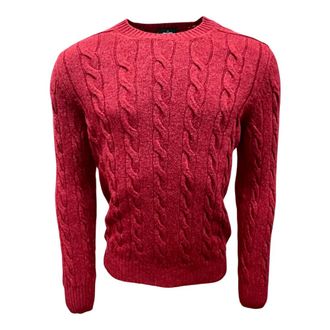 Gran Sasso Shetland Zopfmuster Pullover- Rot - - Knitwear - Herren - Rot - 3XL