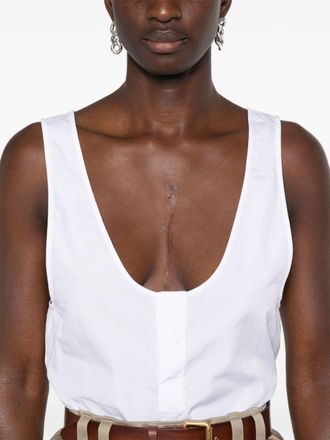 Saint Laurent Cotton Poplin Henley Tank Top - White