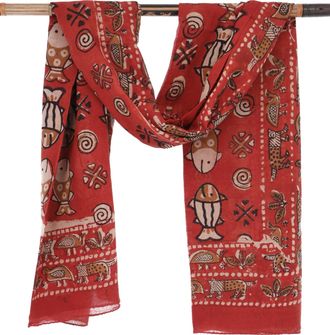 Guru Shop Leichter Pareo, Sarong, Handbedrucktes Baumwolltuch - rot Kombination 18, Herren/Damen, Baumwolle, 190x120 cm
