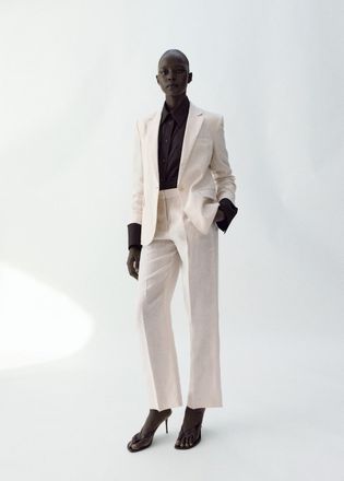 Mango Blazer costume lin &eacute;cru - Femme - 32 - MANGO