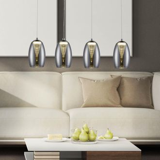 Lightbox moderne LED H&auml;ngelampe - 121 x 72 x 12 cm - Pendelleuchte mit Rauchglas Schirmen & 3 Stufen Dimmer - h&ouml;henverstellbar - 22 W, 2000 lm, 3000 K - aus Gl