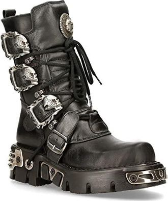 New Rock M.391-S1 Unisexe Noir Métallique Reactor Crâne Diable Goth Punk Cuir Mollet Bottes 11