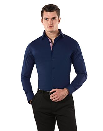 Vincenzo Boretti Herren Hemd Body-fit (besonders Slim-fit tailliert) Uni b&uuml;gelleicht dunkelblau/weinrot 39-40