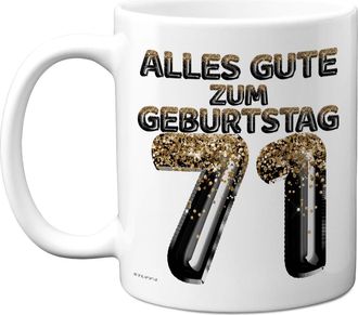 Stuff4 71. Geburtstagsgeschenke - Schwarz Gold Glitzerballons Tasse - Geburtstag Tasse f&uuml;r M&auml;nner und Frauen, 325 ml Premium-Keramiktasse, Sp&uuml;lmaschinenfest