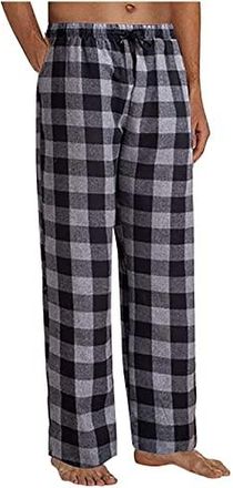 Generic Pantalon de pyjama à carreaux pour homme avec cordon de serrage à la taille, pantalon de nuit en flanelle de coton brossé pour homme, tissu doux et re