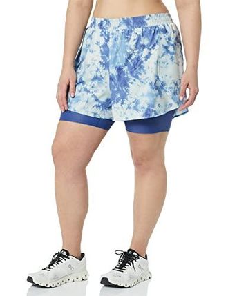Amazon Essentials Short de Running Double Épaisseur en Tissu Extensible Femme, Bleu Imprimé Ciel, 4XL Grande Taille