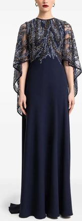 Gemy Maalouf Semi-transparentes Cape-Abendkleid - Blau
