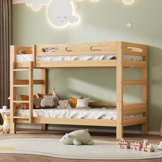 Myboo Kinderbett Etagenbett 90x200 cm f&uuml;r 2 Kinder, Hochbett Hausbett mit Leiter, Rausfallschutz und Lattenrost, umwandelbar in 2 Einzelbetten, Stockbett Ju