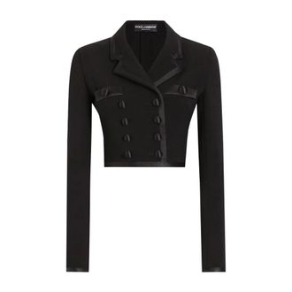 Dolce & Gabbana Femme, Vestes, Noir, Taille: 38 FR Veste Courte Crois&eacute;e en Cr&ecirc;pe de Laine