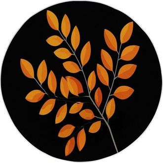 Generic Minimalisme Noir Tapis Rond pour Salon - Lavable en Machine - Motif Plantes Branches Feuilles Tapis Antidérapant Doux, 180 cm pour Chambre à Coucher S