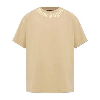 Palm Angels Baumwoll-T-Shirt mit Print-Logo - - Tops - Herren - Beige - 2XL