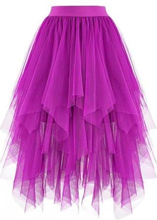 Generic Jupe de ballet irr&eacute;guli&egrave;re en tulle pour femme avec taille &eacute;lastique pour bal de fin dann&eacute;e, tenue de tous les jours, B - Violet, XL