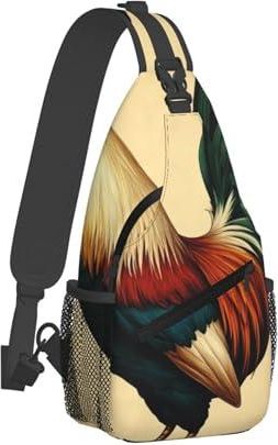 Generic Polyester Sacoche Tactique Coq r&eacute;tro Sac &agrave; Bandouli&egrave;re Durable Cross Body pour Cyclisme &eacute;cole Femme