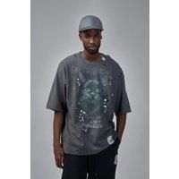 Miharayasuhiro Cat Printed Embellished Distressed T-Shirt