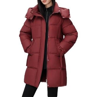 Generic Doudoune &agrave; capuche mi-longue pour femme - Manteau dhiver matelass&eacute; &eacute;pais et chaud - Imperm&eacute;able - Rembourr&eacute; - Avec poches, Rouge, XXL
