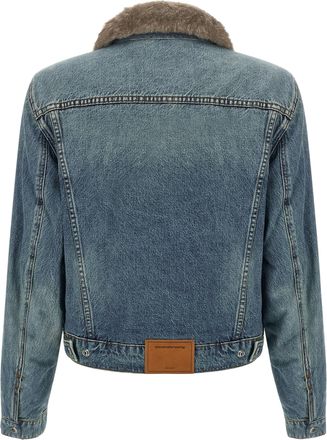 Alexander Wang Eco-Fur Collar Denim Jacket - Blue