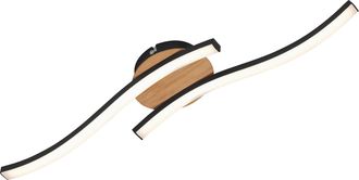 Briloner Leuchten - LED Deckenleuchte, Deckenlampe, 2-flammig, 12 Watt, 960 Lumen, 3.000 Kelvin, Holz-Schwarz, 555x120x72mm (LxBxH)