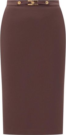 Elisabetta Franchi Femme, Jupes, Brun, Taille: 42 FR Jupe en cr&ecirc;pe avec logo bijou