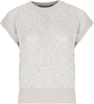 D.exterior Femme, Pulls, Gris, Taille: 36 FR Pull sans manches gris avec paillettes