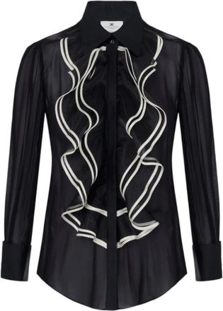 Elisabetta Franchi Chemise en georgette &agrave; volants - Femme - Blouses et Chemises - Noir - Taille: 44 FR