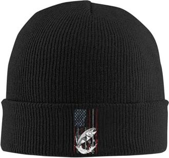 Generic Bonnet en Tricot Poisson Tambour Rouge R&eacute;tro Drapeau Am&eacute;ricain De P&ecirc;che Respirant Casquette De Cr&acirc;ne &Agrave; Revers Extensible Bonnet Hiver pour Sport D&eacute;con