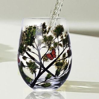 Generic Verres &agrave; vin en forme darbre &agrave; quatre saisons, verres &agrave; vin color&eacute;s peints &agrave; la main, verres &agrave; vin color&eacute;s pour le vin, les cocktails (verre sans pied