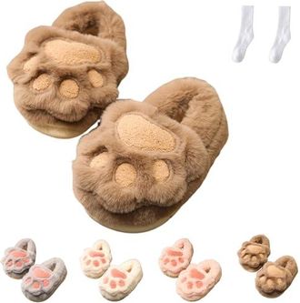 Generic Pantoufles en forme de patte de chat pour femme, chaussures douces et confortables en fourrure avec griffe de chat, mignons, chaudes, pelucheuses, ant