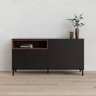 Dmora Kommode Madeleine, Wohnzimmerbuffet, Wohnzimmer-Sideboard, Moderne Küchen-Speisekammer, 176x48 h90 cm, Schwarz und Walnuss