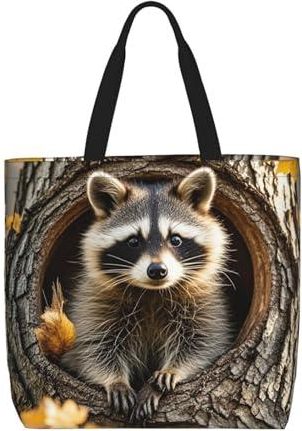 Generic Raton Laveur Dans Le Trou DUn Arbre En Automne Sac A Main Femmes L&eacute;ger Sacs De Courses Grand Sac Fourre Tout Pour Travail Gym Plage