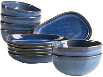Mäser Serie Cordelia, 12-teiliges Snacking Set aus hochwertigem Steinzeug, unregelmäßige Geschirr Formen; Steinzeug, Königsblau