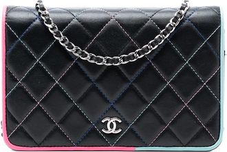 Chanel 2019 CC Quilted Lambskin Multicolor Border Full Flap Wallet on Chain crossbody bag - Schwarz