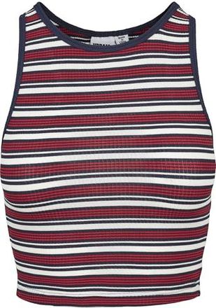 Urban Classics Haut Court c&ocirc;tel&eacute; &agrave; Rayures pour Femme, Blanc/Bleu Marine/Rouge feu, L