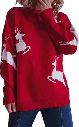 Generic Sweat-shirt de P&egrave;re No&euml;l d&eacute;contract&eacute; 2024 Y 2 K pour couple Pull imprim&eacute; renne rouge pull de No&euml;l pour femme, Rouge, XL