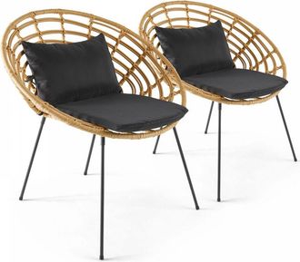 Oviala Oviala - Lot de 2 fauteuils de jardin rond en r&eacute;sine tress&eacute;e