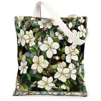 Generic Sac fourre-tout en toile pour le shopping, 33 x 38 cm, motif floral en verre teint&eacute; r&eacute;utilisable pour femme, sac fourre-tout amusant de luxe pour la p