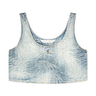 Palm Angels Palms Jacquard Denim Cropped Top - - Tops - Damen - Blau - S