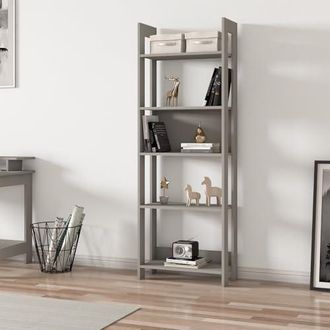 Hanah Home Stylish Grey Bookshelf, 64 cm x 180 cm x 30 cm | 100% Melamine Coated Particle Board, 18 mm Thick | Wall-Mountable with Numerous Shelves, Modern Desig