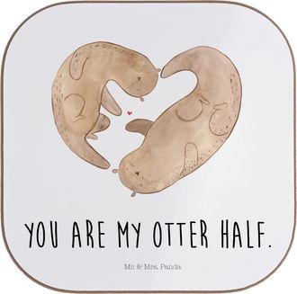 Mr. & Mrs. Panda Untersetzer f&uuml;r Gl&auml;ser Otter Herz - Geschenk, Liebe, Tischuntersetzer, Tasse, gl&auml;seruntersetzer, Tischschoner, Coaster, Hochzeitstag