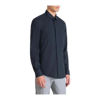 Antony Morato Blaues Slim Fit Popeline-Hemd - - Shirts - Herren - Blau - XS