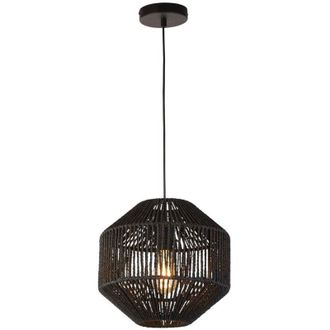 Searchlight Suchscheinwerfer Wicker 1 Light Pendant, Black Wicker