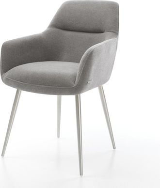 DELIFE Esszimmerstuhl Pejo-Flex Strukturstoff Soft Grau 4-Fu&szlig; konisch Edelstahl Taschenfederkern, Esszimmerst&uuml;hle